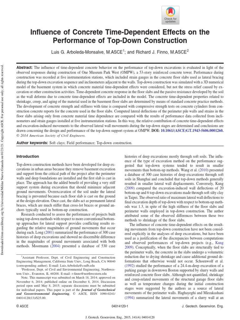 Influence of Concrete Time-Dependent Effects On The Performance of Top ...