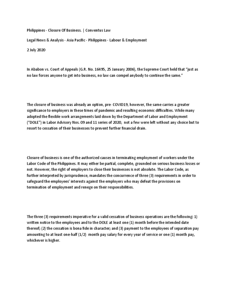 Business Closure Guidelines in the Philippines | PDF | Employment ...