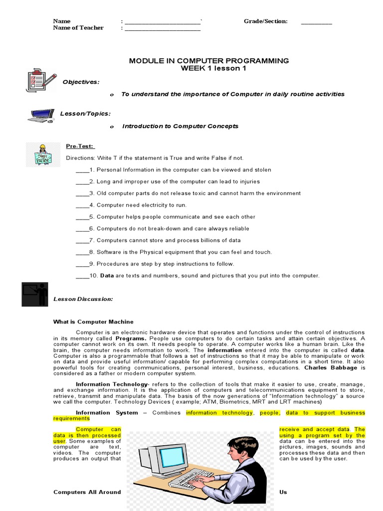 Module in Computer Programming WEEK 1 Lesson 1 | PDF | Computer ...