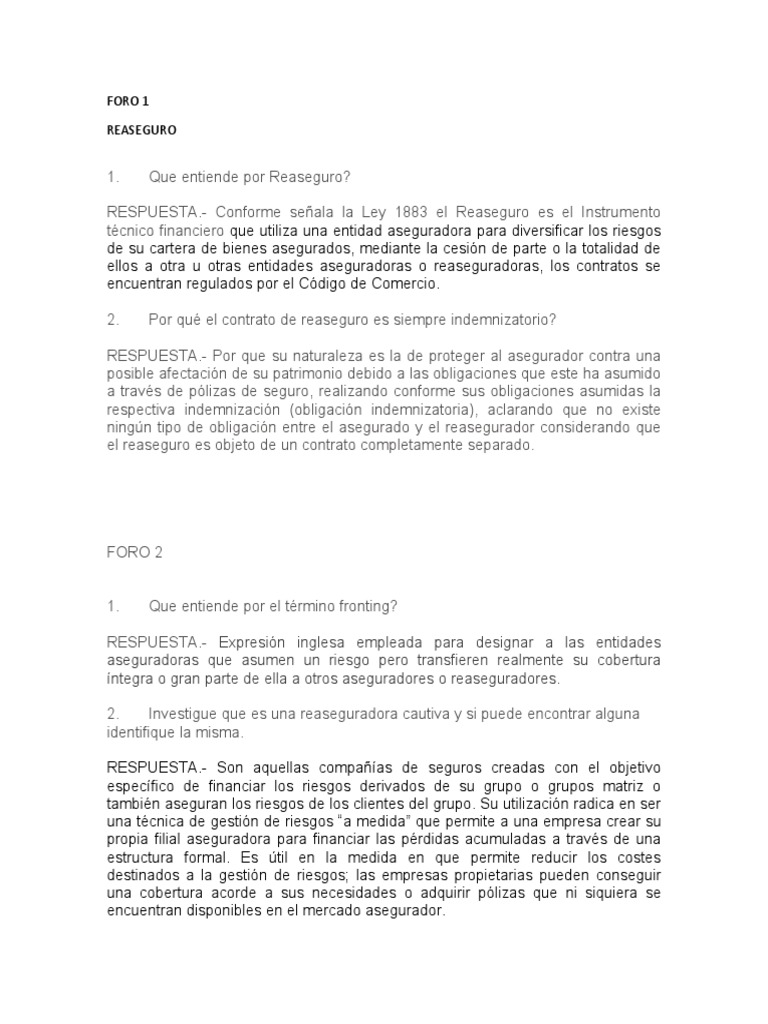 Foro 1 y 2 Reaseguro | PDF | Negocios