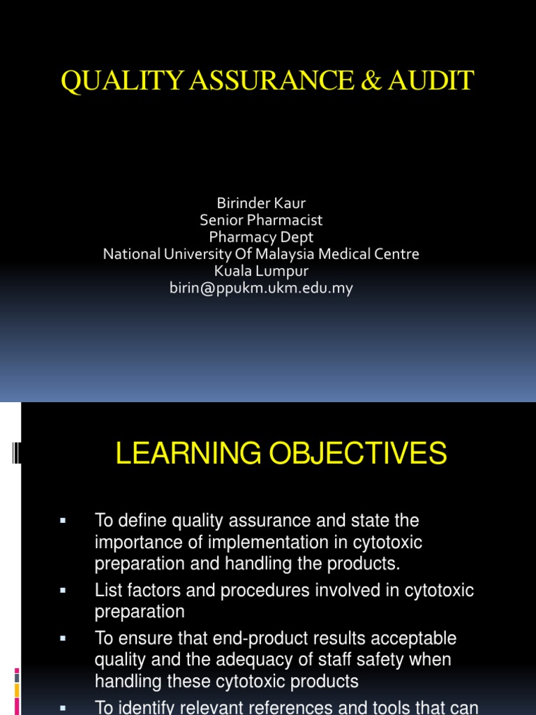 Quality Assurance and Audit | PDF | Pharmacy | Chemotherapy