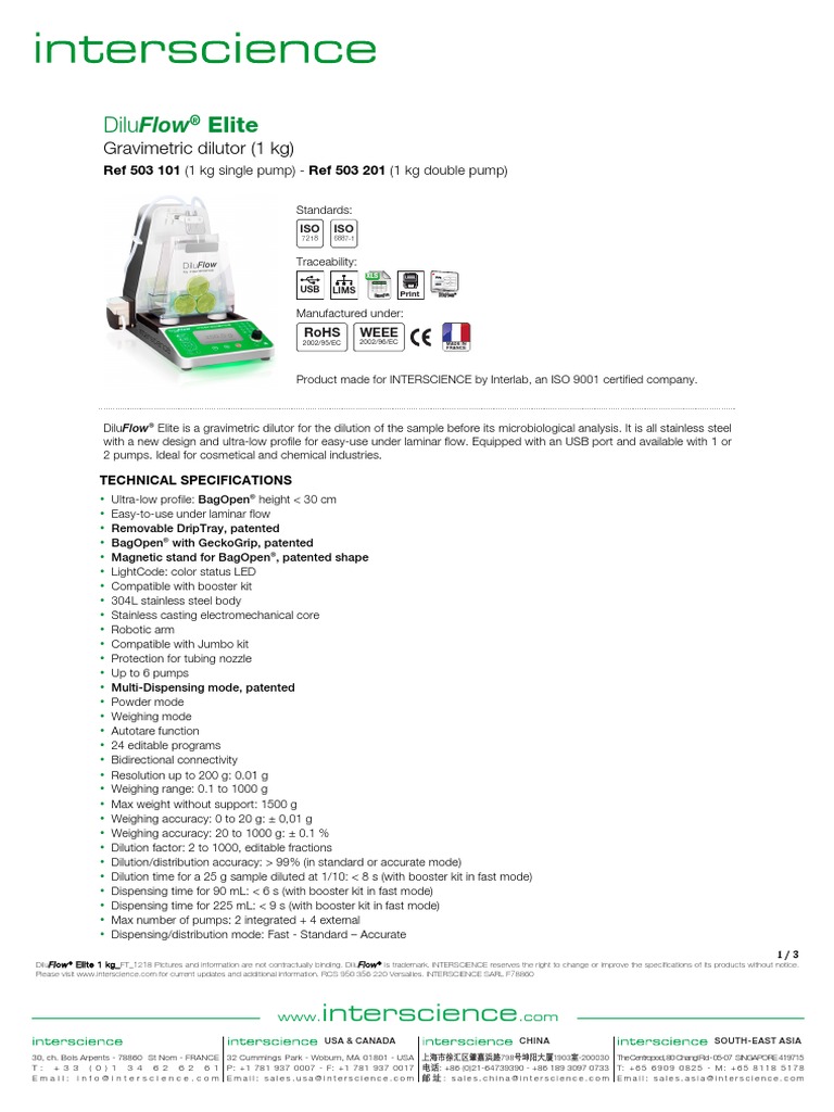 Diluflow Elite: Gravimetric Dilutor (1 KG) | PDF | Usb | Manufactured Goods