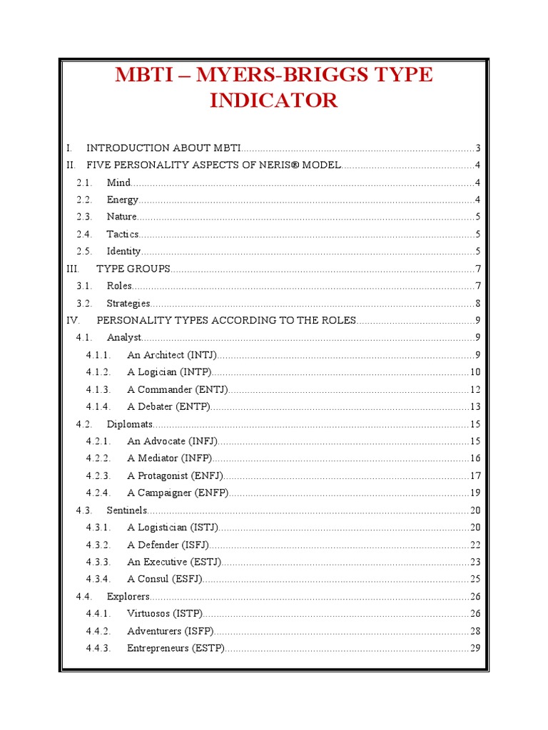 Mbti - Myers-Briggs Type Indicator | PDF | Extraversion And ...