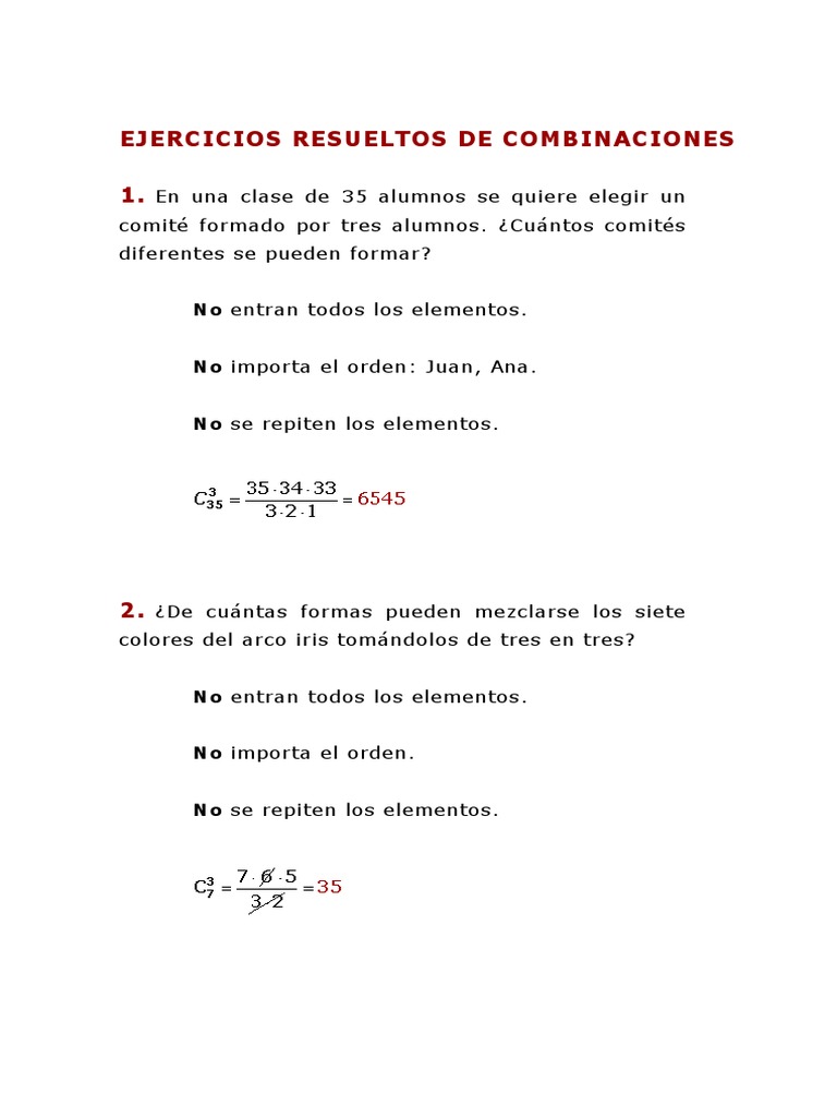 Ejercicios de Combinaciones | PDF
