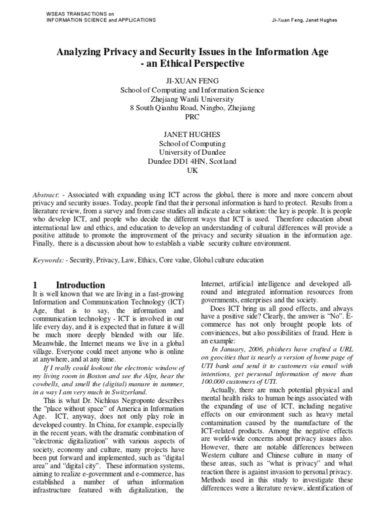 Analyzing Privacy and Security Issues in The Information Age | PDF ...