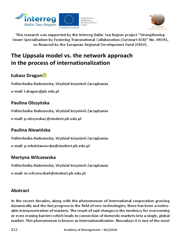 Uppsala Model vs. Network Approach in Internationalization | PDF ...