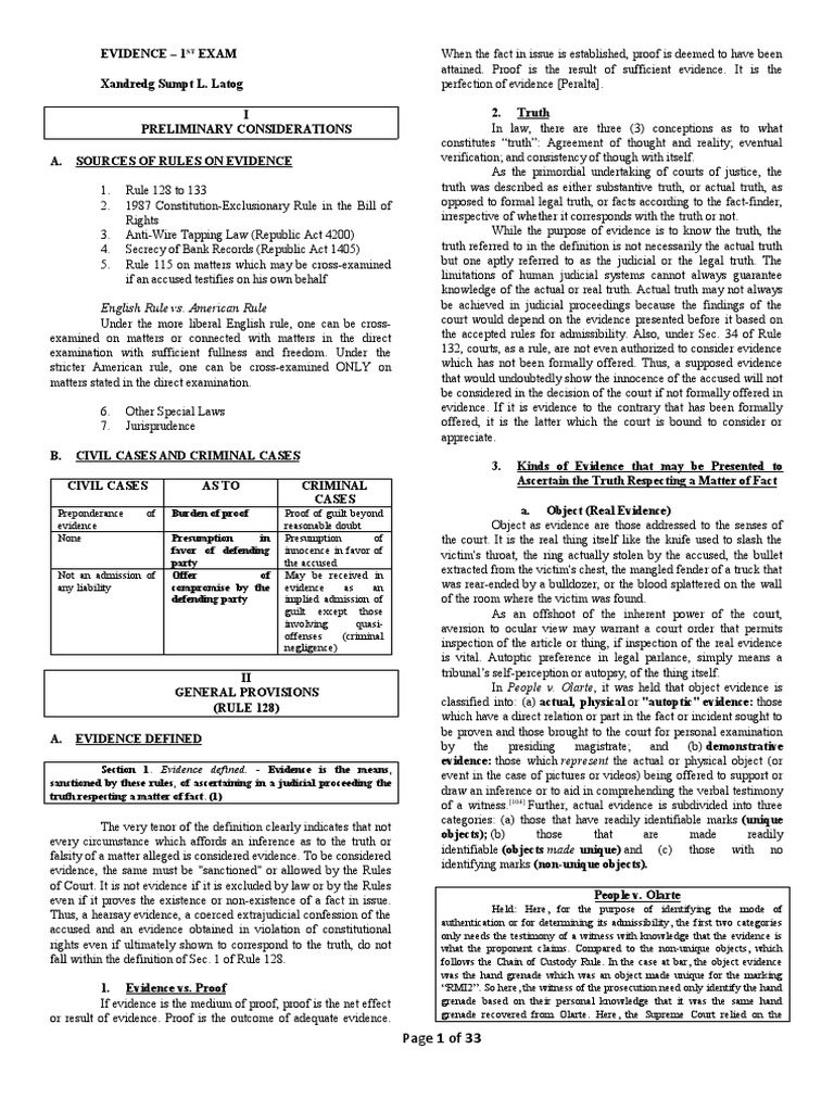 EVID 1st Exam | PDF | Witness | Evidence (Law)