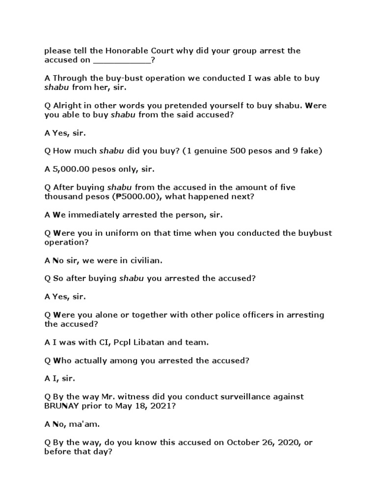 Sample Cross Examination-RA 9165 | PDF