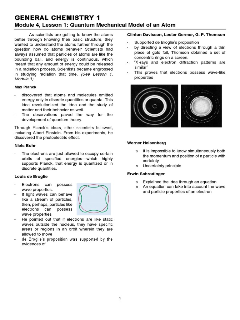General Chemistry 1: Module 4, Lesson 1: Quantum Mechanical Model of An ...