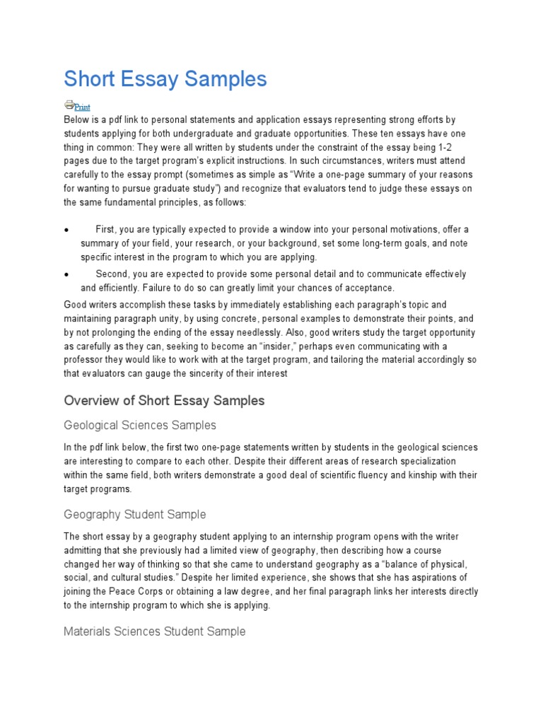 Overview of Short Essay Samples | PDF | Essays | Writers
