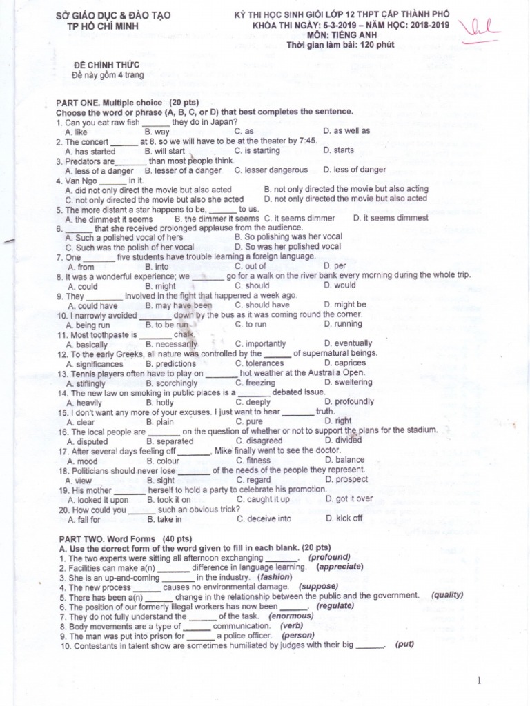 HSG12 - 2019 (Without Key) | PDF