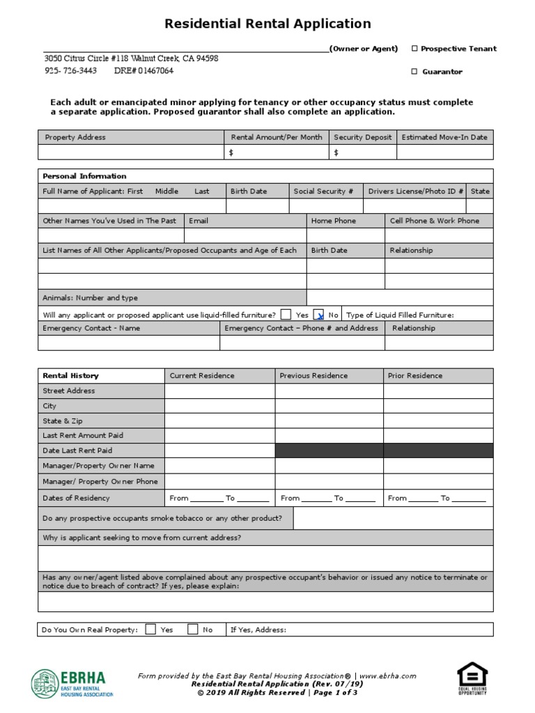 Residential Rental Application Form | PDF | Leasehold Estate ...