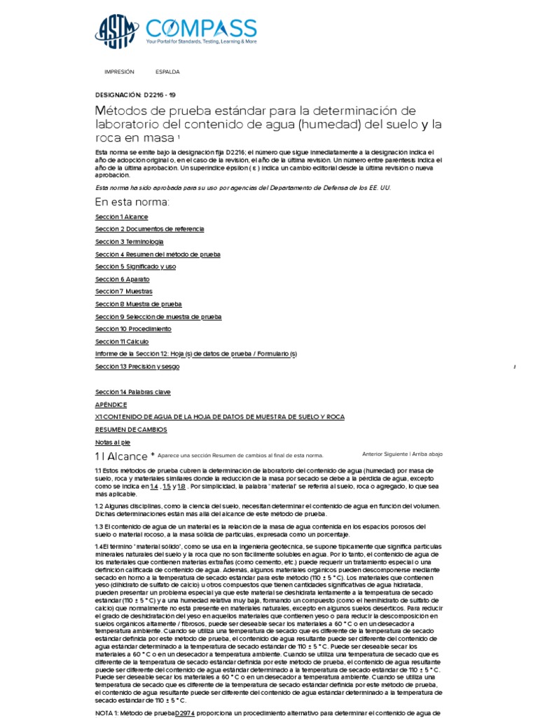 1.-Astm D2216 Contenido de Humedad | PDF | Yeso | Agua