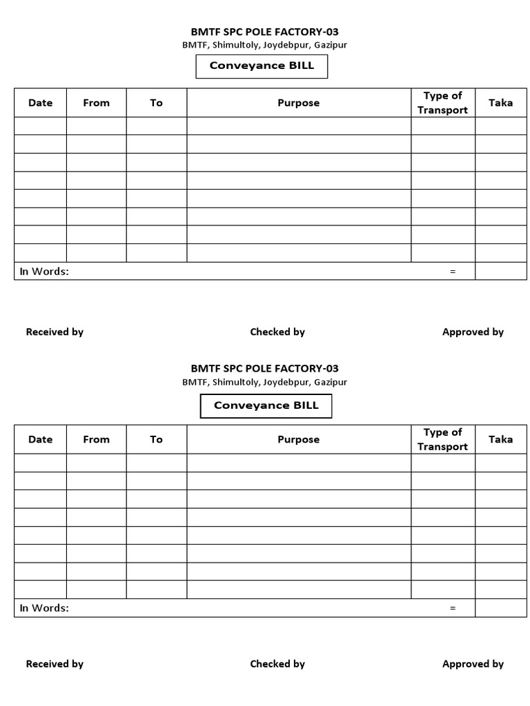 BMTF SPC Pole Factory-03 Conveyance BILL: in Words | PDF
