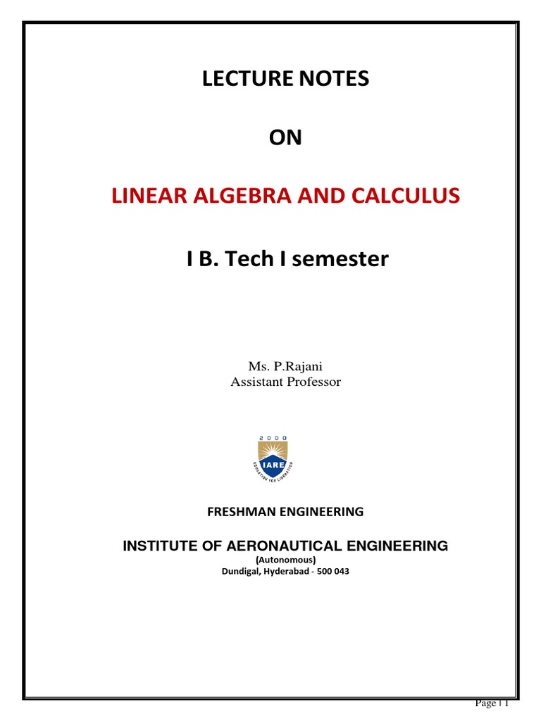 Linear Algebra & Calculus Notes | PDF | Matrix (Mathematics) | Matrix ...