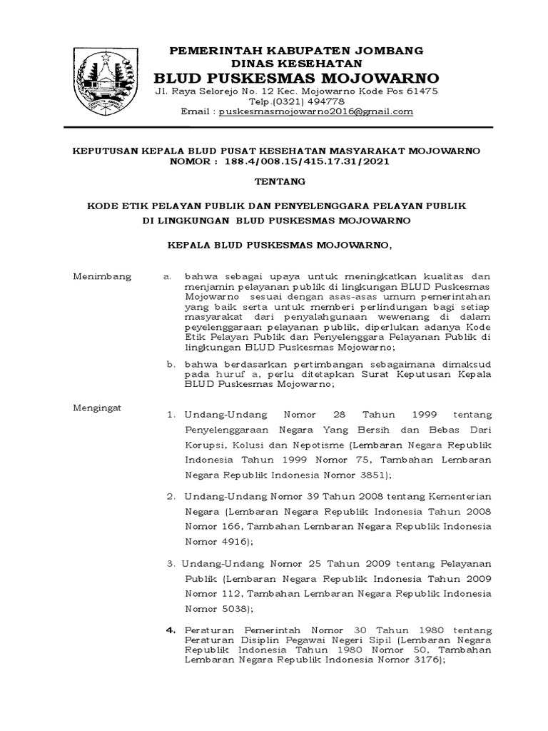 SK Kode Etik Layanan | PDF