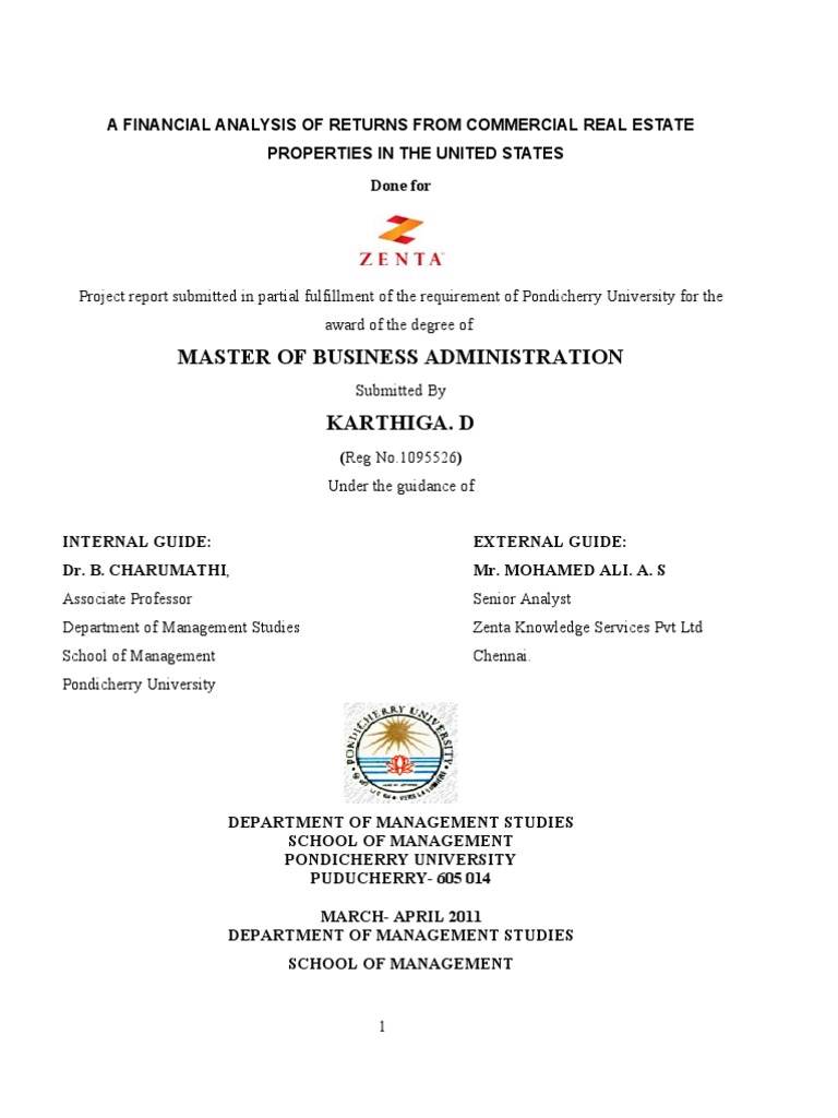 Master of Business Administration Karthiga. D | PDF | Loan To Value Ratio | Real Estate ...