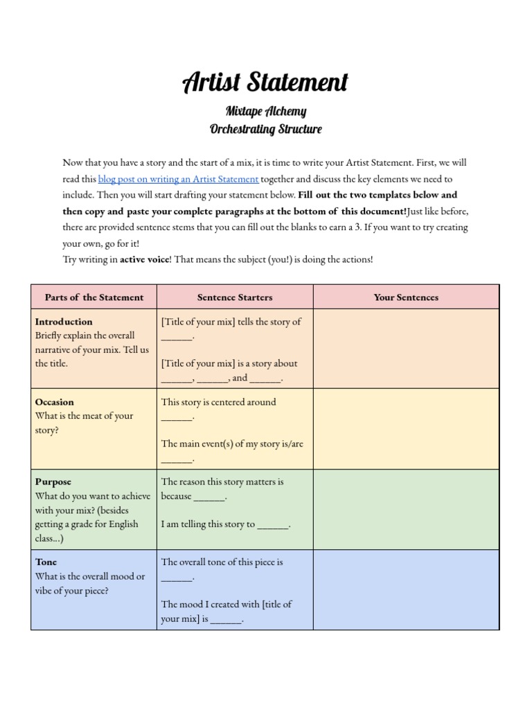 Artist Statement Template | PDF | Narrative