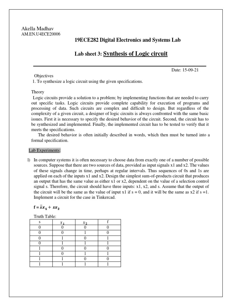 Ece282 Labsheet 3 | PDF | Electronic Circuits | Logic Gate