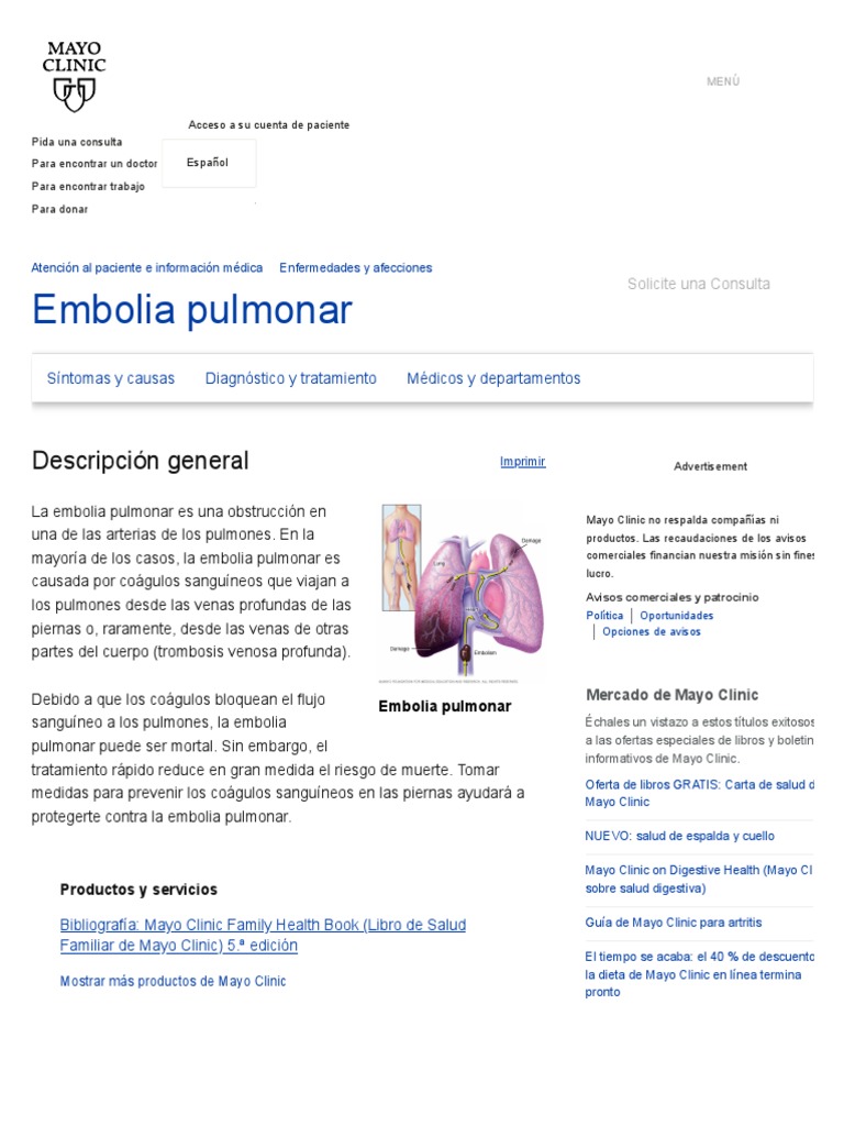 Embolia Pulmonar - Síntomas y Causas - Mayo Clinic | PDF | Embolia | Trombo