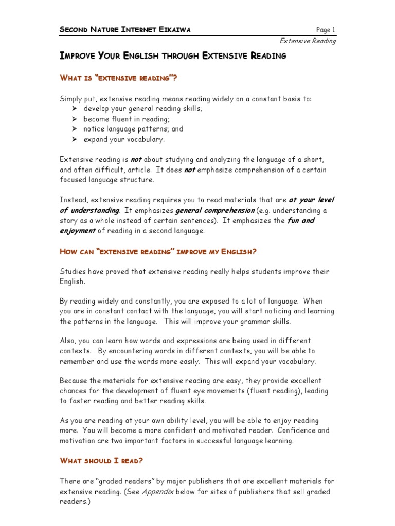 Extensive Reading | PDF | Reading (Process) | Reading Comprehension