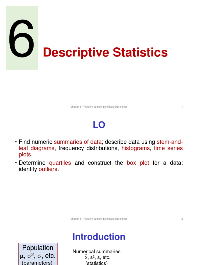 Descriptive Statistics: Chapter 6 - Random Sampling and Data ...