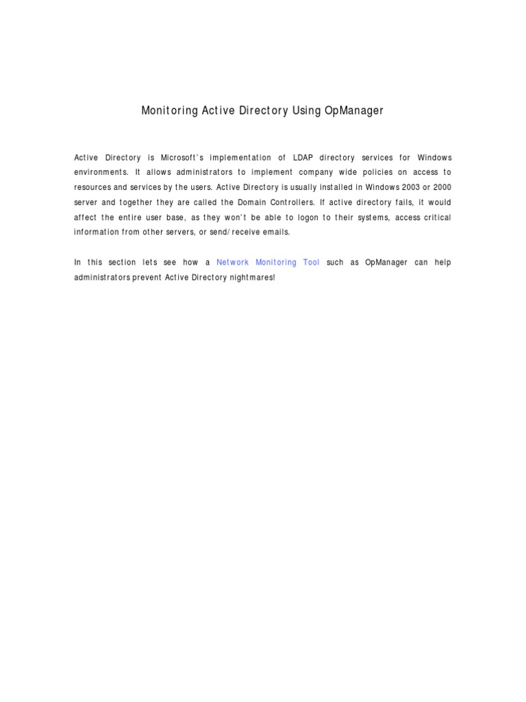 Monitoring Active Directory Using OpManager | PDF | Active Directory | Replication (Computing)