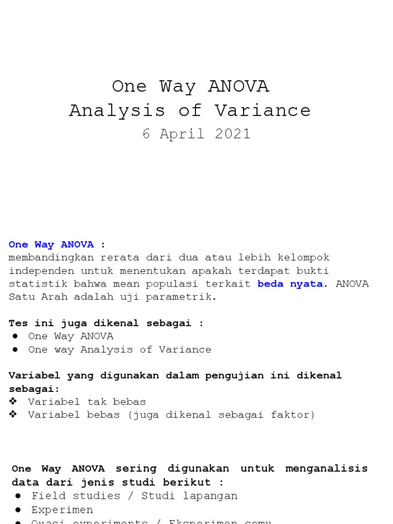 One Way Anova Analysis of Variance | PDF