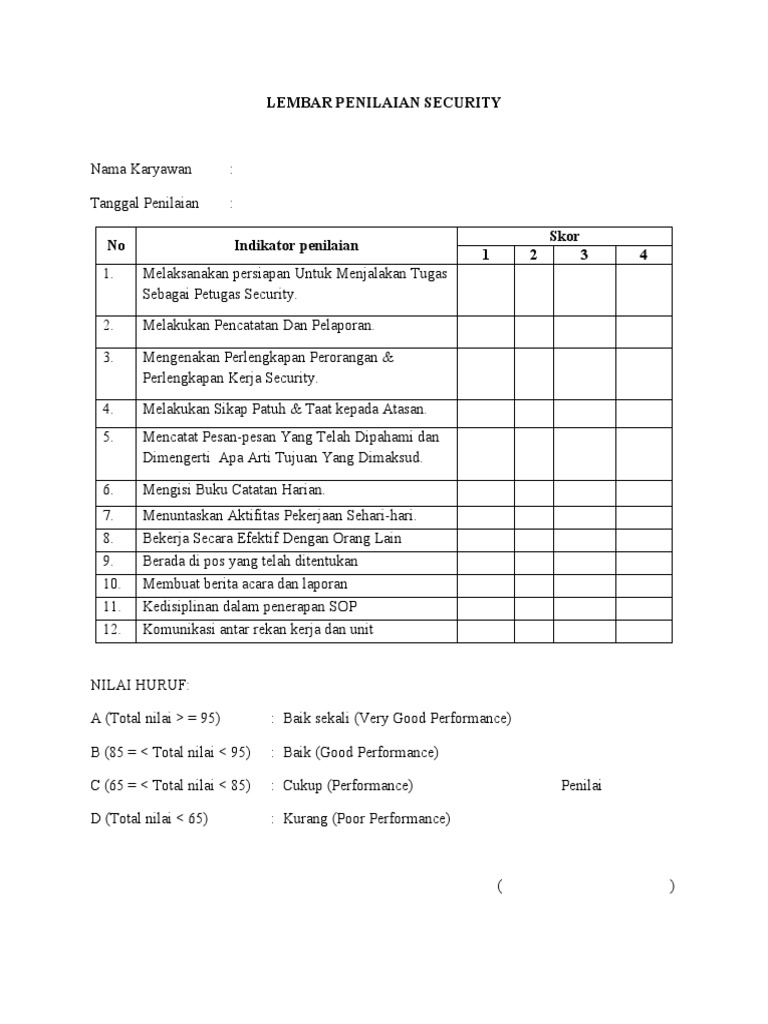Lembar Penilaian Security | PDF