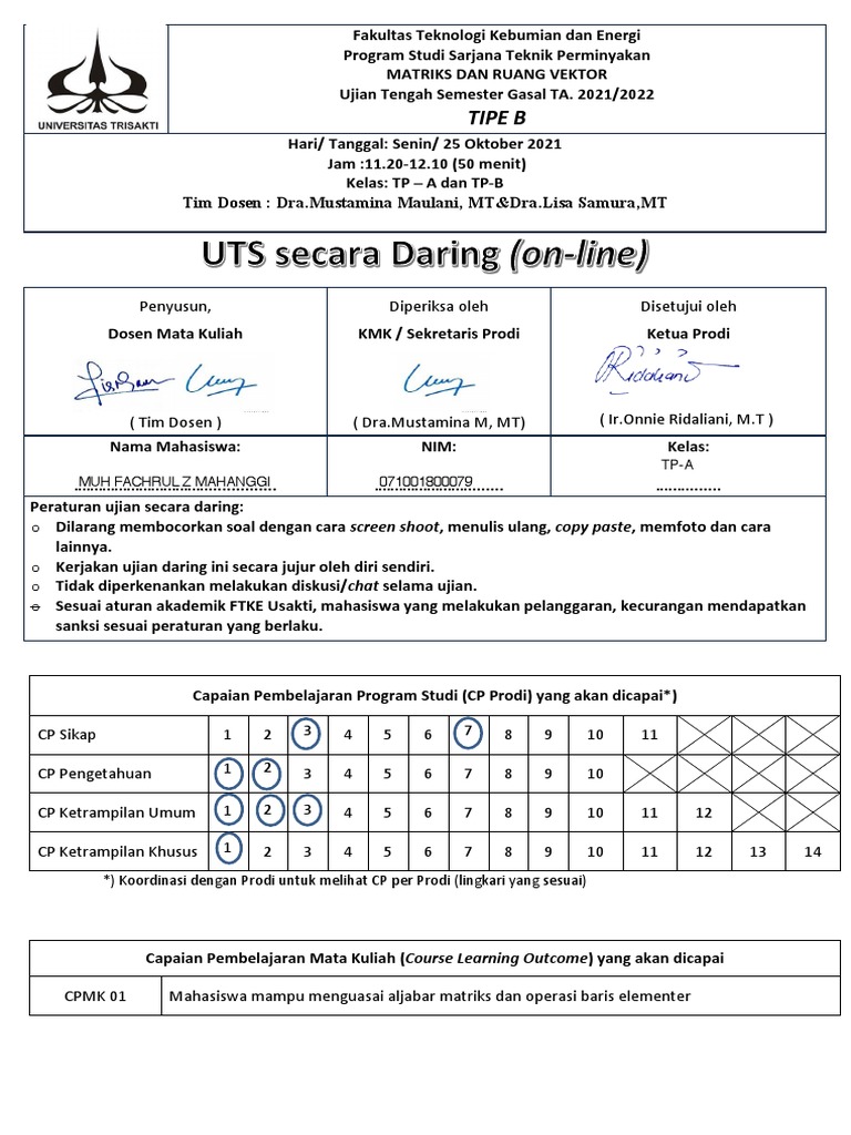 Ok Uts Matriks Tipe B | PDF | Metode & Bahan Ajar | Sains & Matematika