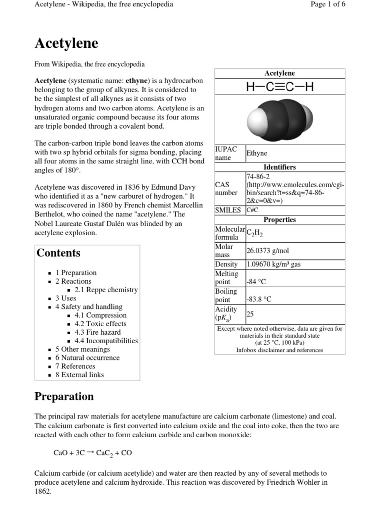 Acetylene: Acetylene (Systematic Name: Ethyne) Is A Hydrocarbon | PDF ...