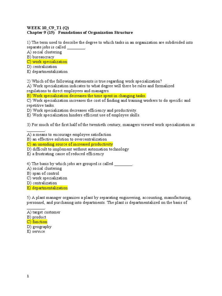 WEEK 10 - C9 - T1 (Q) Chapter 9 (15) Foundations of Organization ...