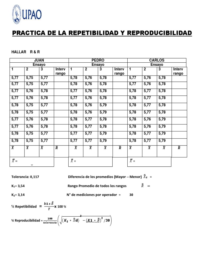 Practica Repetibilidad y Reproducibilidad | PDF | Metodología | Métodos ...