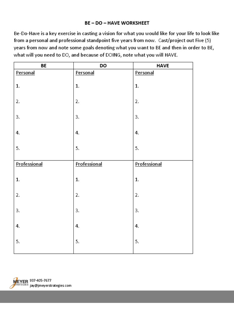 Be - Do - Have Worksheet | PDF