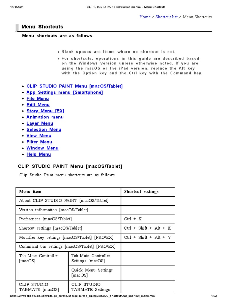 CLIP STUDIO PAINT Instruction Manual - Menu Shortcuts | PDF | Adobe ...