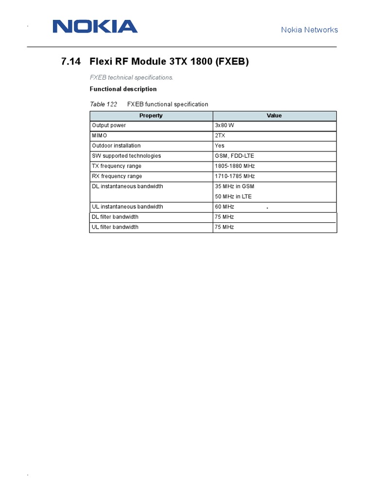 7.14 Flexi RF Module 3TX 1800 (FXEB) : Nokia Networks | PDF ...