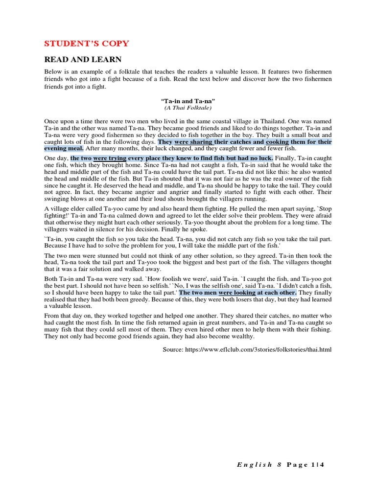 Story Analysis of Ta-In and Tana - A Thai Folktale and Progressive ...