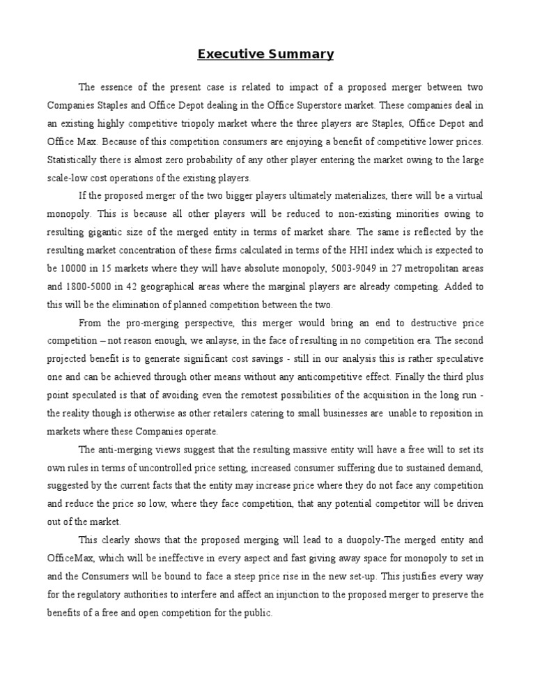 Case Study ECONOMICS MERGER Staples, Office Depot and Office Max ...