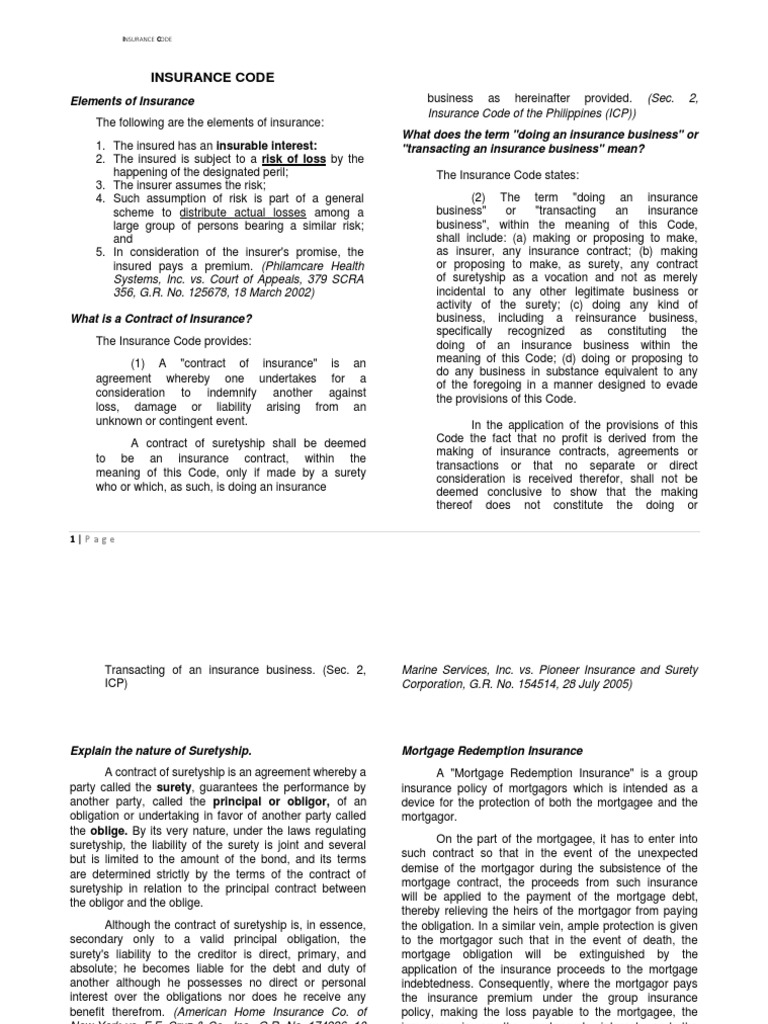 (Sec. 2, Insurance Code of The Philippines (ICP) ) | PDF | Insurance ...