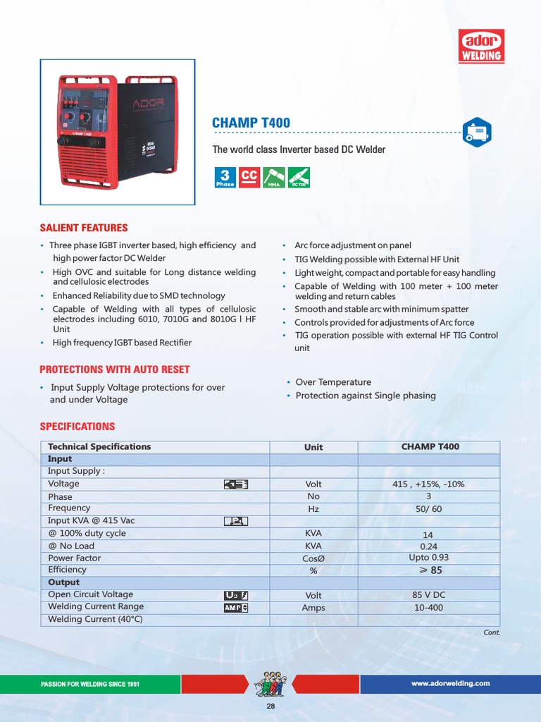 Champ T400: The World Class Inverter Based DC Welder | PDF | Power ...