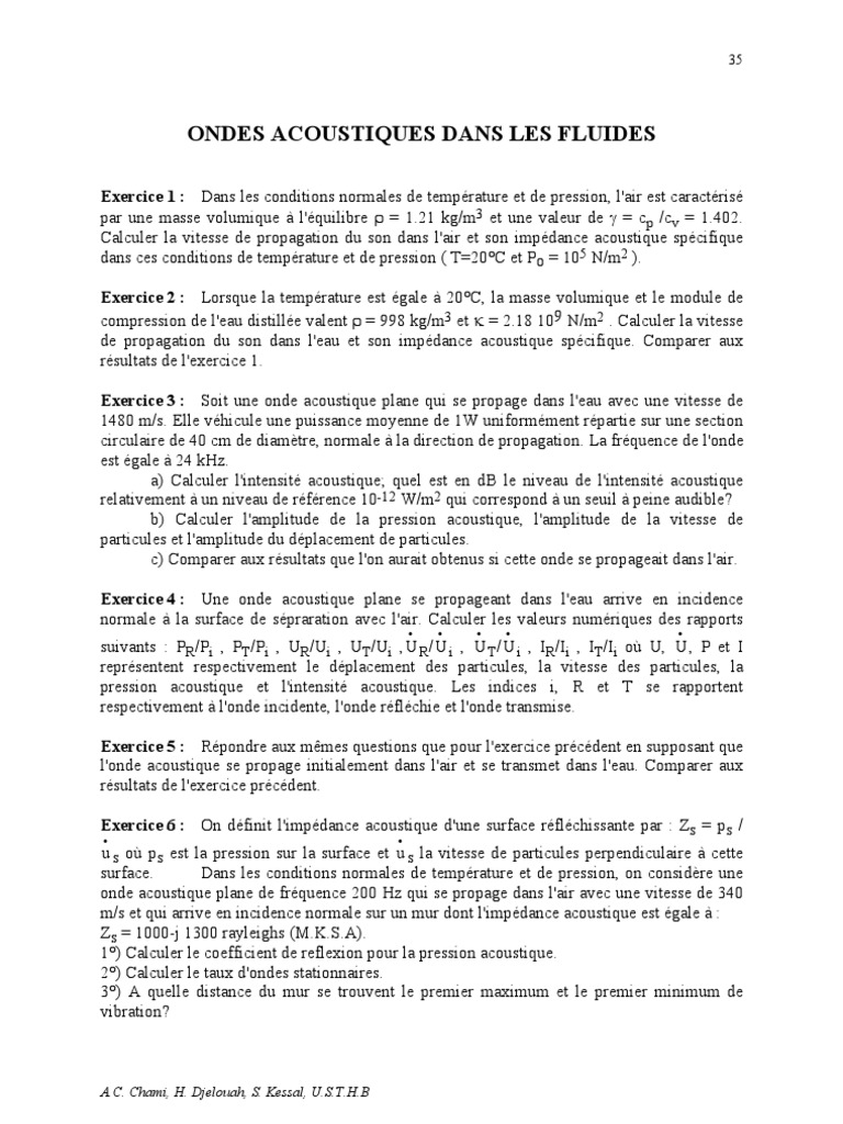 Ondes Acoustiques: Exercices et Calculs | PDF | Son | Acoustique