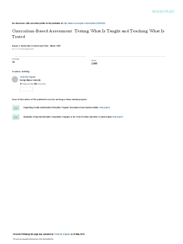 Curriculum-Based Assessment: Testing What Is Taught and Teaching What ...