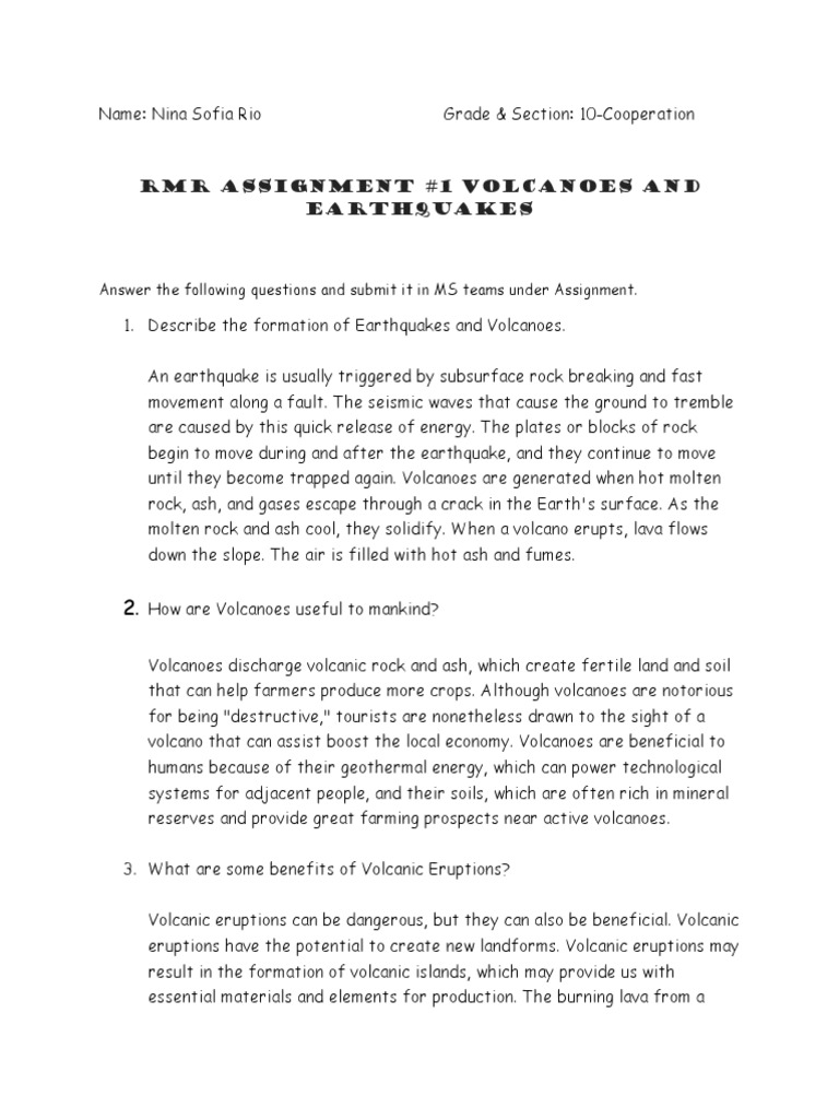 Cooperation - RMR Assignment #1 Volcanoes and Earthquakes - Rio | PDF ...