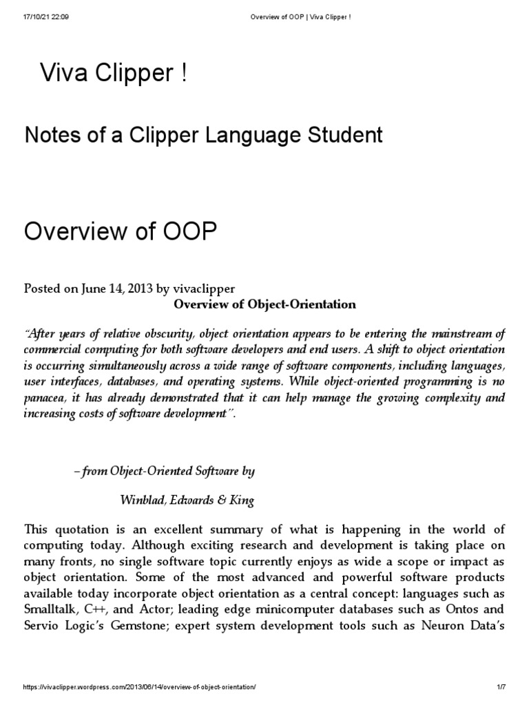 Overview Of Oop Viva Clipper Pdf Object Oriented Programming Inheritance Object