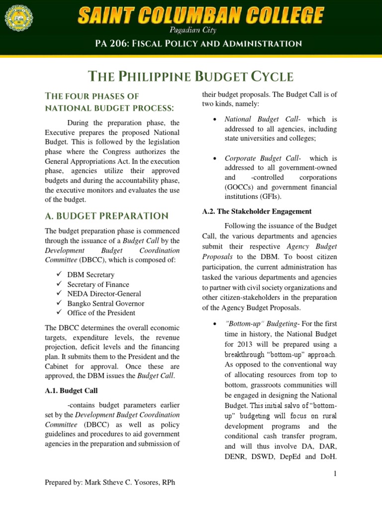 Philippine Budget Cycle Overview | PDF | Budget | Bill (Law)
