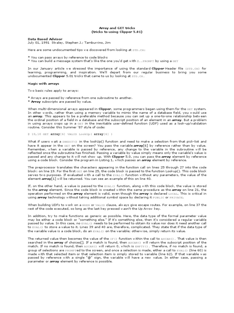 Std Ch Array And Get Tricks Tricks To Using Clipper 501 Data Based Advisor Pdf 9344