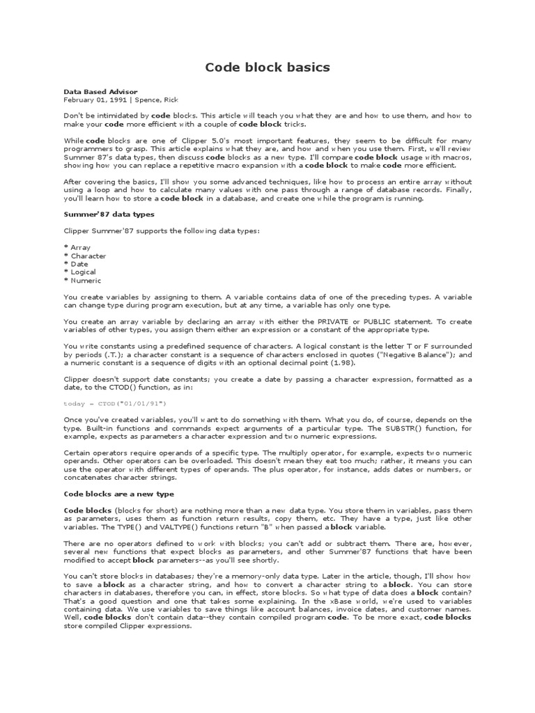 Code Block Basics | PDF | Parameter (Computer Programming) | Subroutine