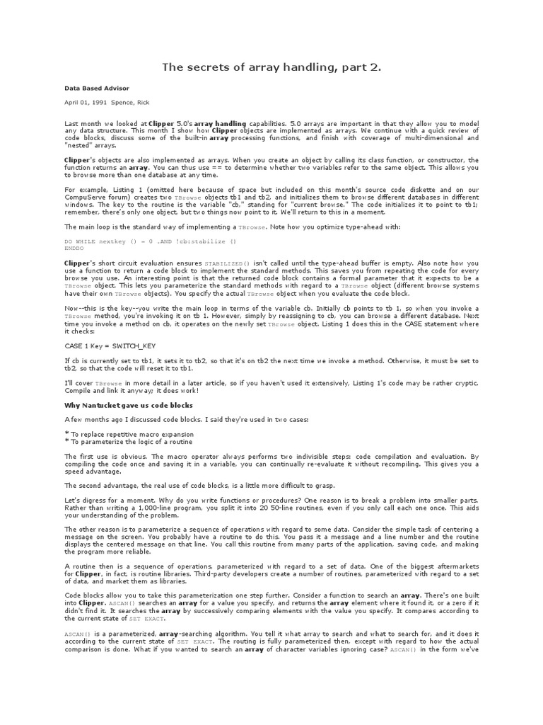 The Secrets of Array Handling, Part 2 | PDF | Array Data Structure | Subroutine