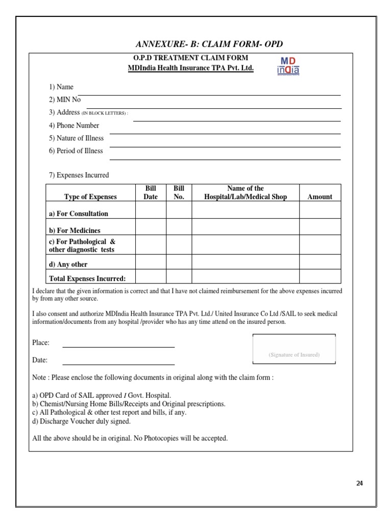 Annexure-B: Claim Form - Opd: (In Block Letters) | PDF | Law
