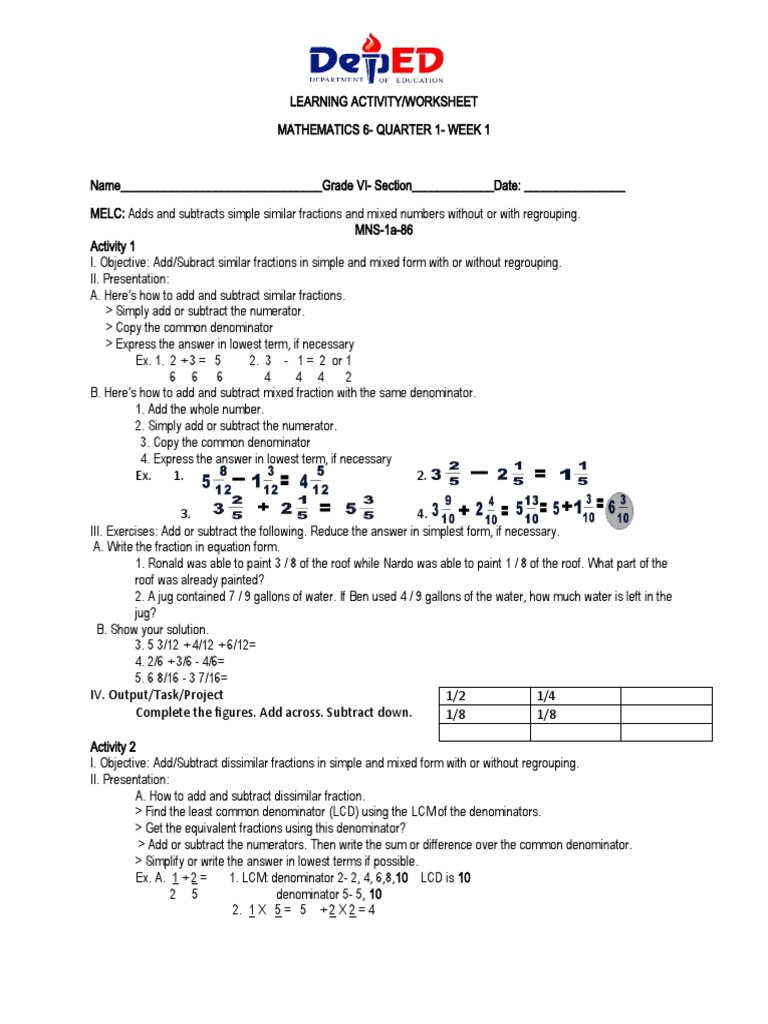 Math 6 Learning Worksheets Q1 W1 | PDF | Elementary Mathematics ...
